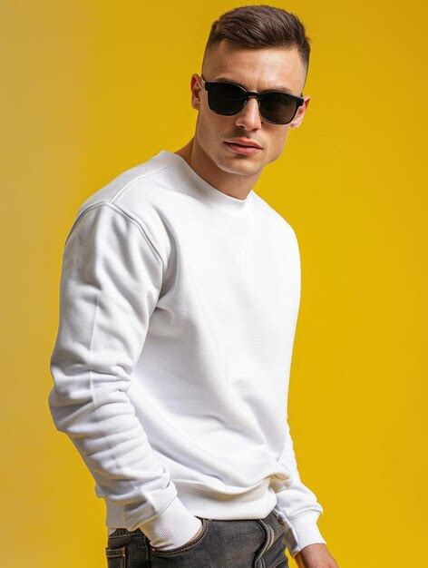 Premium Photo Handsome Man With Sunglasses Wearing White Sweatshirt