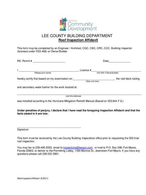 PDF ROOF INSPECTION AFFIDAVIT This Form May Be Completed By An Fill Out And Sign Printable PDF