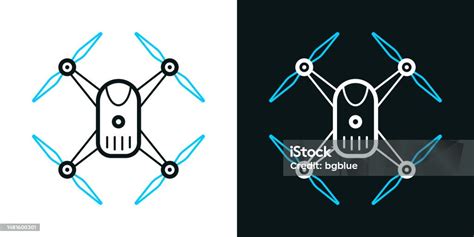 Drone Quadcopter Icône De Ligne Bicolore Sur Fond Noir Ou Blanc Contour