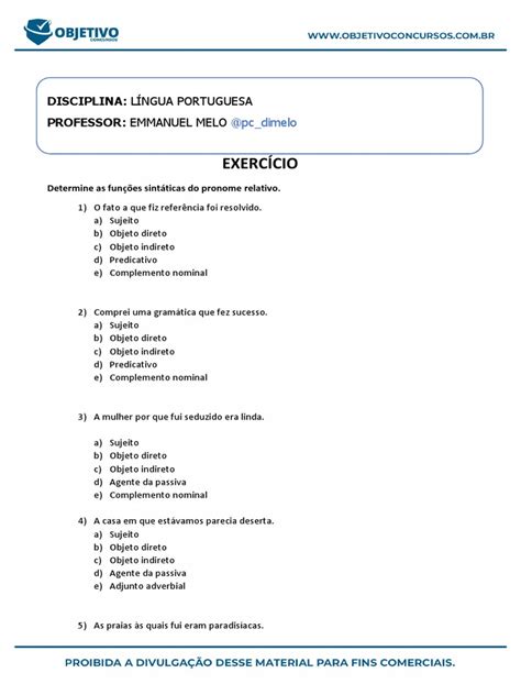 Exercícios Objetivo Pron Relativos Pdf