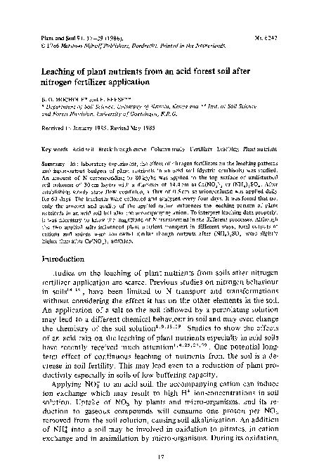 Pdf Leaching Of Plant Nutrients From An Acid Forest Soil After