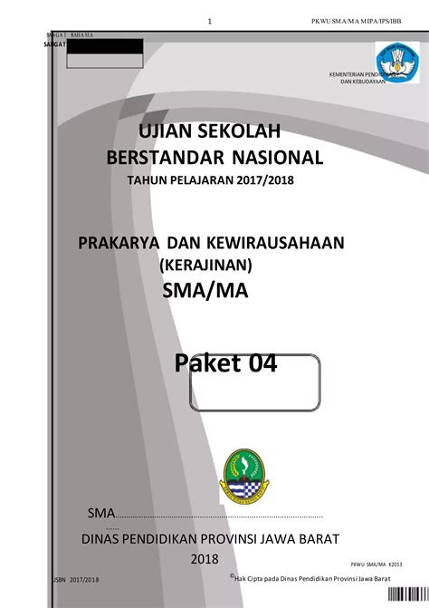 Ujian Sekolah Berstandar Nasional Tahun Pelajaran Prakarya Dan Kewirausahaan