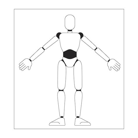 페이퍼 시트에 있는 사이보그 모델 검은색과 색 2d 라인 만화 캐릭터 프리미엄 벡터