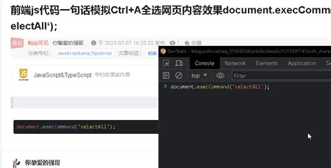 前端js代码一句话模拟ctrla全选网页内容效果documentexeccommand‘selectall‘；js模拟按下ctrl