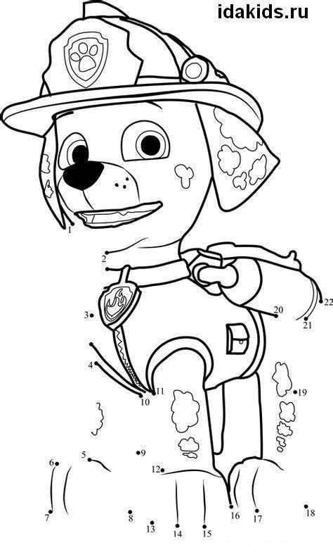 Раскраска Щенячий Патруль по номерам Маршал Marshall Paw Patrol Paw