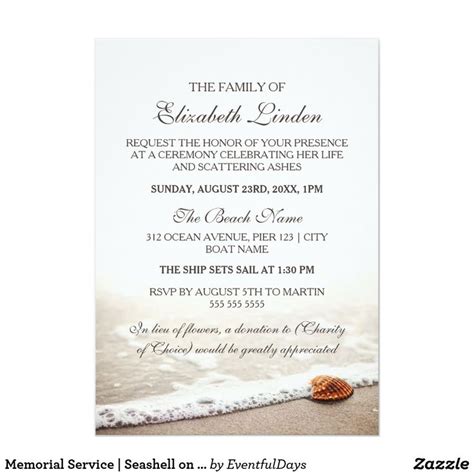 Memorial Service Seashell On The Beach Invitation Zazzle Memorial
