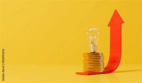 Rising Energy Cost Concept Light Bulb On Top Of A Stack Of Gold Coins