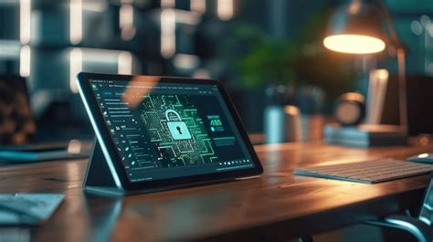 Tablet Displaying A Digital Lock Icon Symbolizing Cybersecurity Premium Ai Generated Image