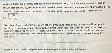 Solved Suppose That In The Inventory Problem There Is An