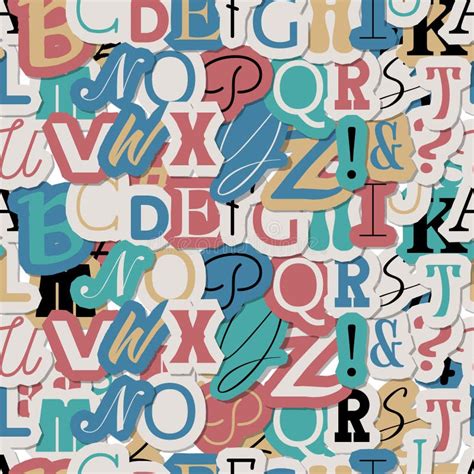 Journal Cut Letters Seamless Pattern Vintage Colorful Alphabet Letters