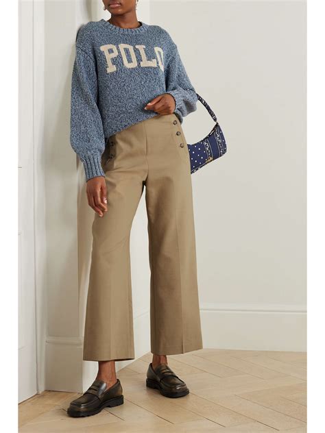 Polo Ralph Lauren Cropped Cotton And Wool Blend Twill Wide Leg Pants