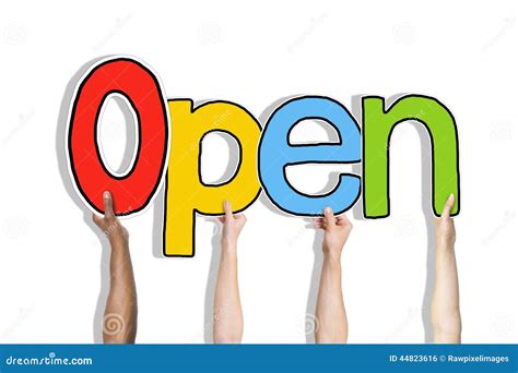 Multiethnic Group Of Hands Holding Word Open Stock Photo Image Of