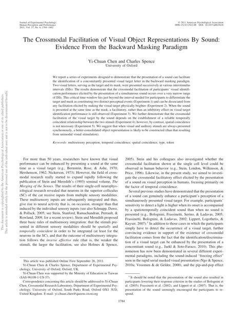 The Crossmodal Facilitation Of Visual Object Representations By Sound Evidence From The