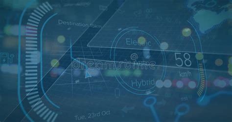 Image Of Financial Data With Speedometer On Digital Interface Stock
