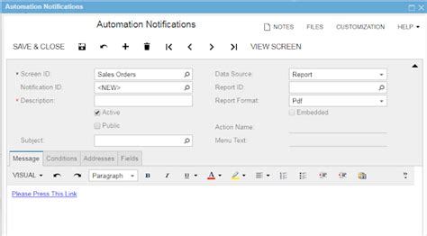 Acumatica Singapore Adding Links To Notification Emails