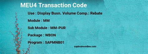 MEU4 SAP Tcode For Display Busn Volume Comp Rebate