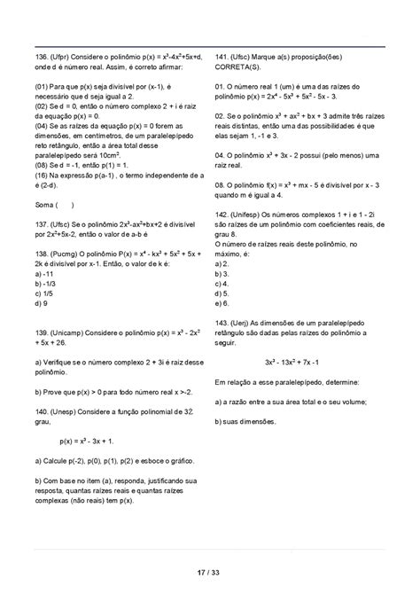 Jornal Ponto Com 32 Exercicios De Matemática Com Gabarito Polinômios