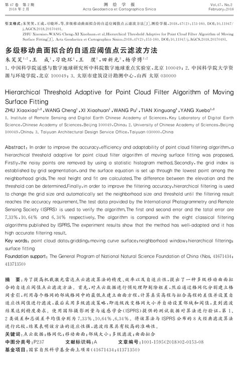 Pdf Hierarchical Threshold Adaptive For Point Cloud Filter Algorithm