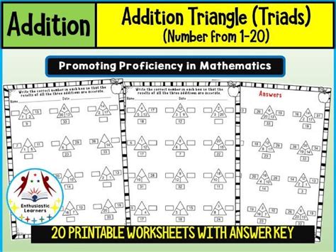 Addition Triangle Triads Worksheets 120 Beginner To Intermediate