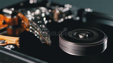Hard Disk Drive Inside Structure Of HDD Spinning Platter Move Magnetic Head Stock Video