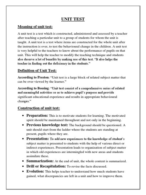 Unit Test Pdf Test Assessment Teachers