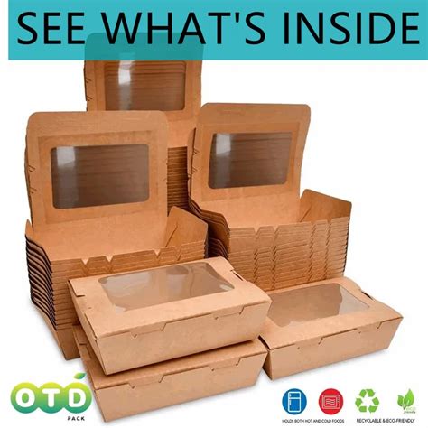크래프트 일회용 식사 준비 상자 하이 엔드 투명 창 샐러드 스시 포장 테이크 아웃 브라운 크래프트 상자일회용 음식용기 Aliexpress