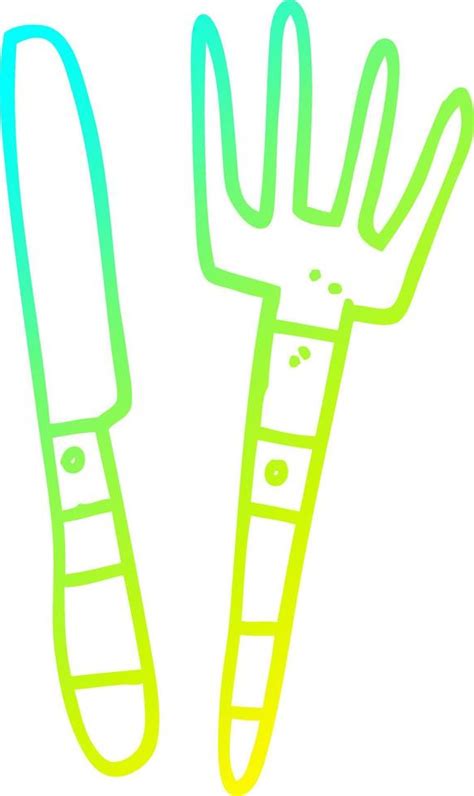 Cuchillo Y Tenedor De Dibujos Animados De Dibujo De Línea De Gradiente