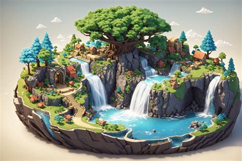 3d Isometric View Of Waterfall Graphic By Forhadx5 · Creative Fabrica