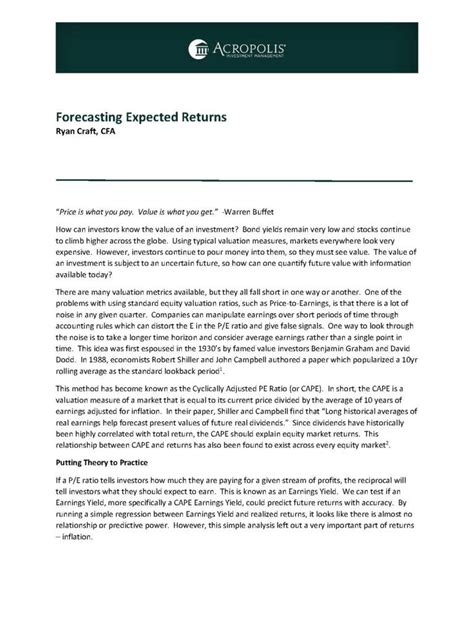 Forecasting Expected Returns Acropolis Investment Management