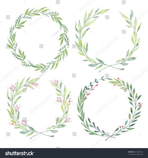 Hand Drawn Watercolor Illustrations Laurel Wreaths Stock Illustration