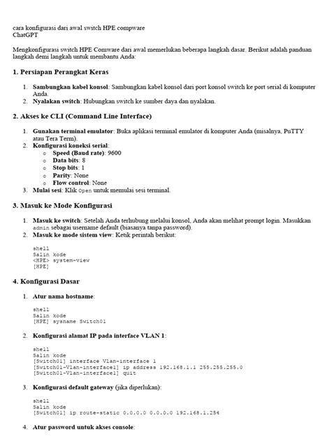 Cara Konfigurasi Dari Awal Switch Hpe Compware Pdf