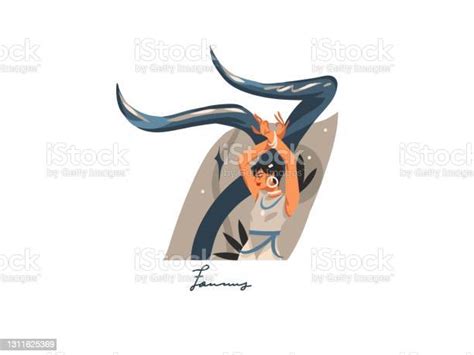 손으로 그린 벡터 스톡 추상적 인 평면 그래픽 일러스트와 조디악 점성술 현대 기호 황소자리 와 아름다움 마법 여성 캐릭터 흰색 배경에 고립 된 만화 예술 디자인 황소자리에