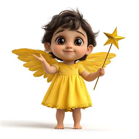 Cute Angel Character With Star Wand In Pastel Colors Stock Illustration