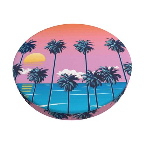 Lukts Beach With Palm Trees Bar Stool Covers 12 14 Round Crease