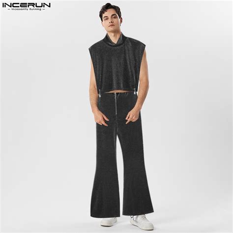 Incerun เซตเสื้อครอป กางเกงขาบาน ลําลอง Shopee Thailand