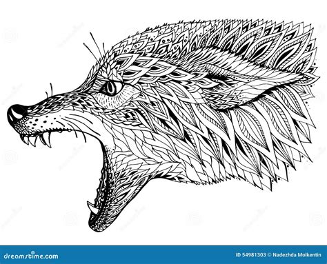 Patterned Head Of The Wolf Tribal Ethnic Totem Tattoo Design Stock