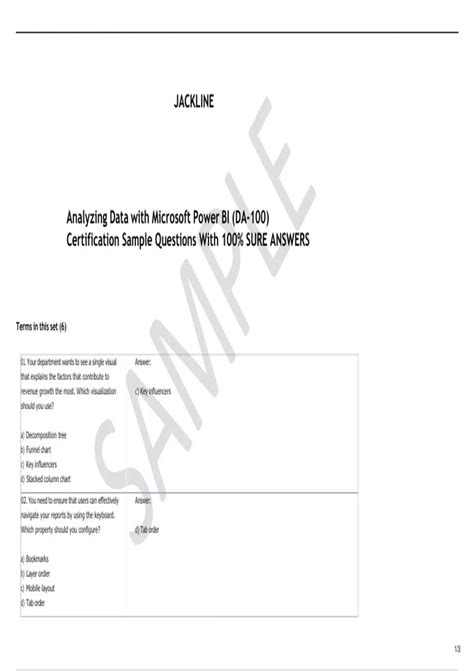 Analyzing Data With Microsoft Power Bi Da 100 Certification Sample Questions With 100 Sure