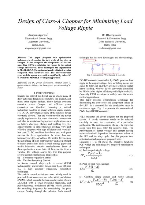 Pdf Design Of Class A Chopper For Minimizing Load Voltage Ripple