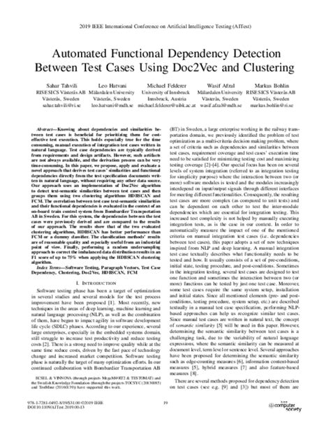 Pdf Automated Functional Dependency Detection Between Test Cases Using Doc2vec And Clustering