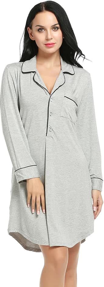 Ekouaer Nachthemd Sleepshirt Damen T shirt Negligee Kleid Langarm Nachtwäsche Nachtkleid Dessous