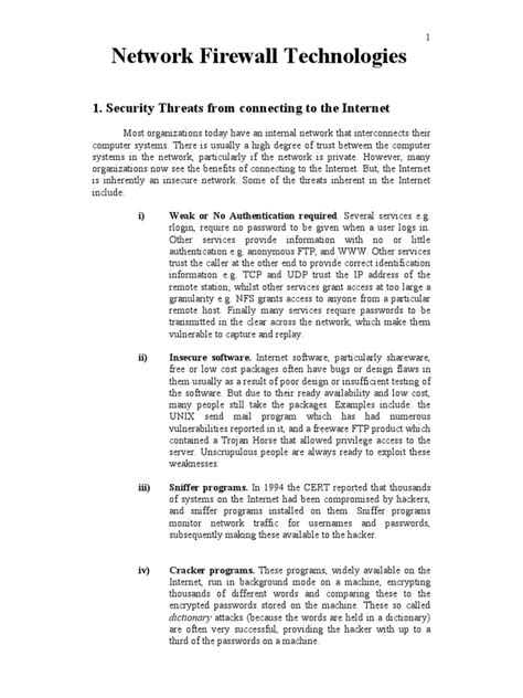 network firewall technologies 1 security threats from connecting to