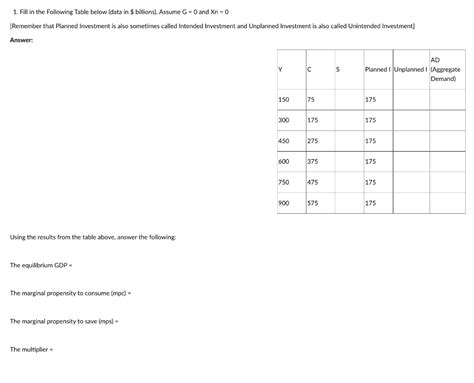 solved 1 fill in the following table below data in