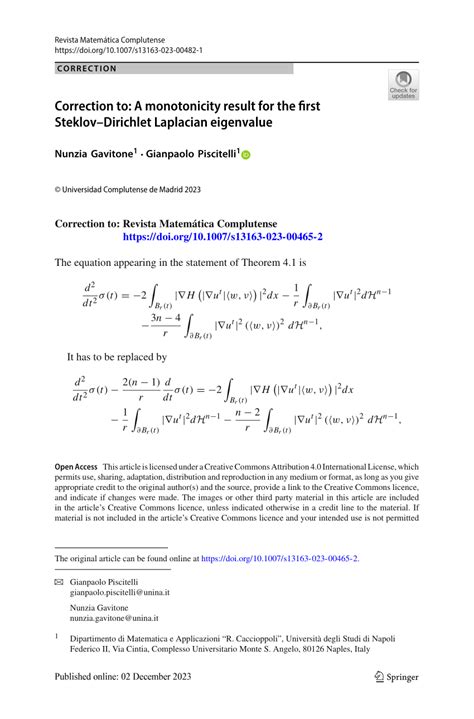Pdf Correction To A Monotonicity Result For The First Steklovdirichlet Laplacian Eigenvalue