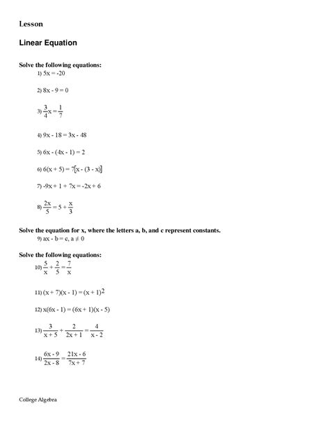 Linear Equation Algebra Lecture Notes Docsity