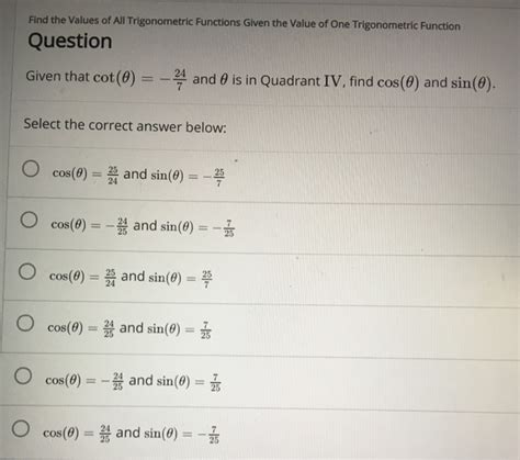 Solved Find The Values Of All Trigonometric Functions Given Chegg
