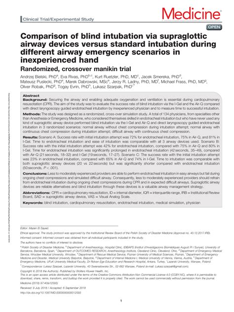 Pdf Comparison Of Blind Intubation Via Supraglottic Airway Devices