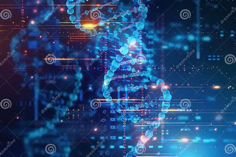 This Visual Showcases A Detailed 3d Dna Strand Intertwined With Vibrant Data Streams And Binary