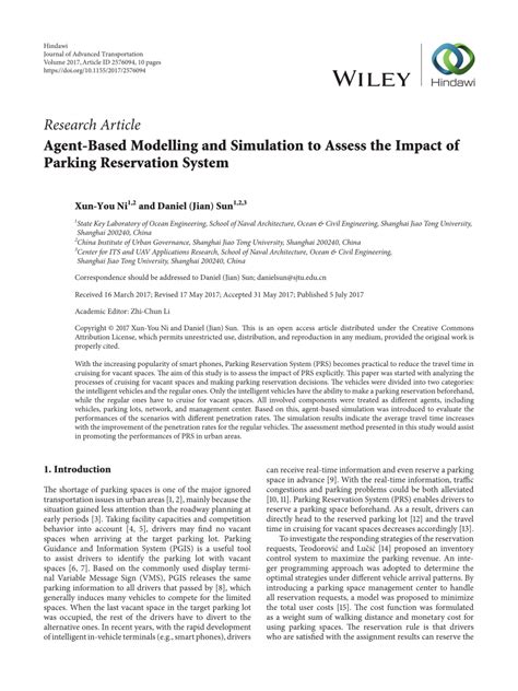 Pdf Agent Based Modelling And Simulation To Assess The Impact Of Parking Reservation System