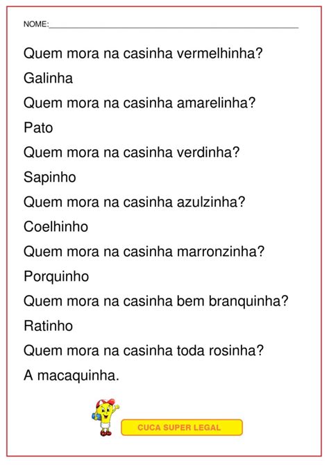 Alfabetiza O A Tividades A Partir Da M Sica Quem Mora Na Casinha