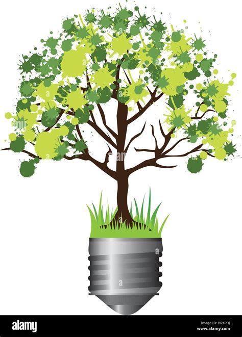 Colorful Silhouette Of Light Bulb Base With Leafy Tree Vector Illustration Stock Vector Image